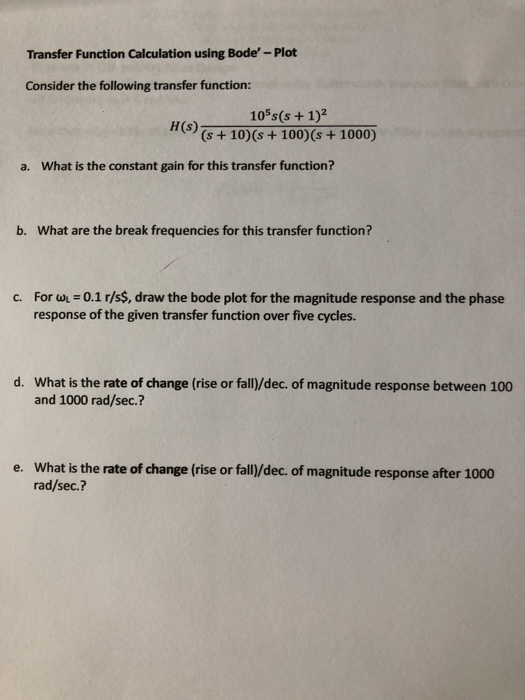 Solved Transfer Function Calculation using Bode'-Plot | Chegg.com