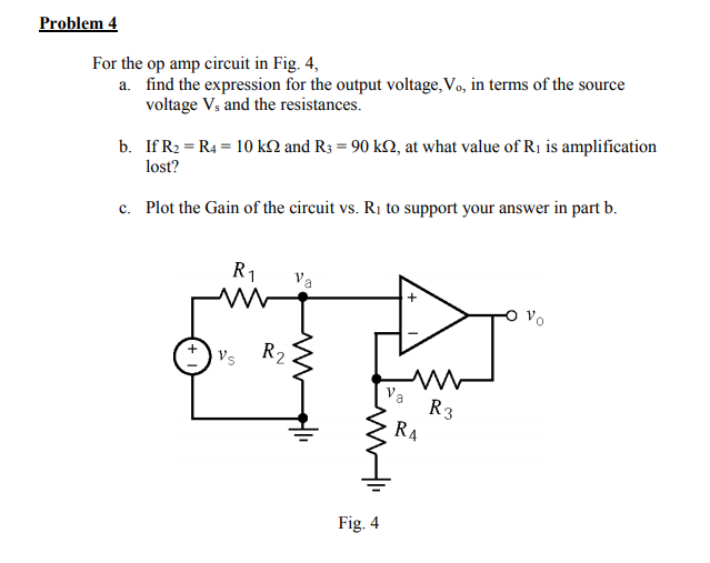 Solved Problem4 For the op amp circuit in Fig. 4 a. find the | Chegg.com