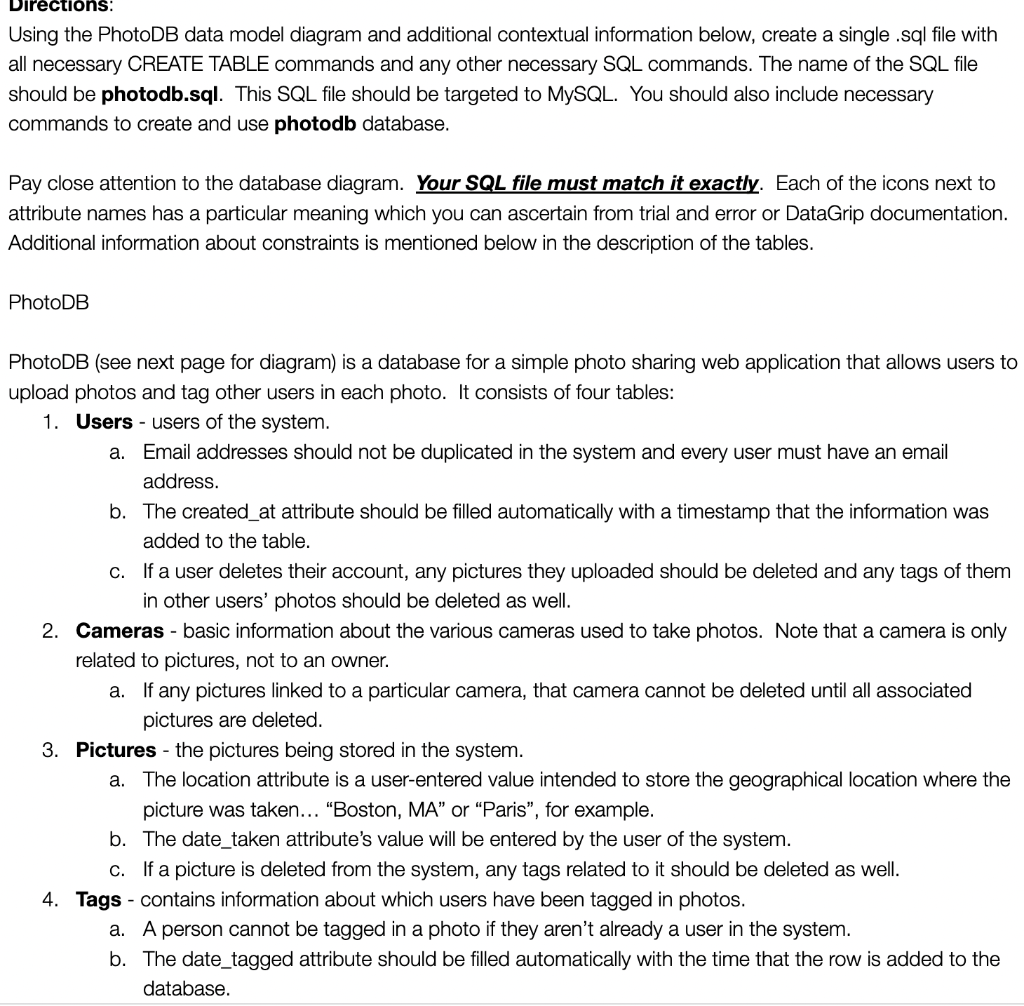 Solved Using the PhotoDB data model diagram and additional | Chegg.com