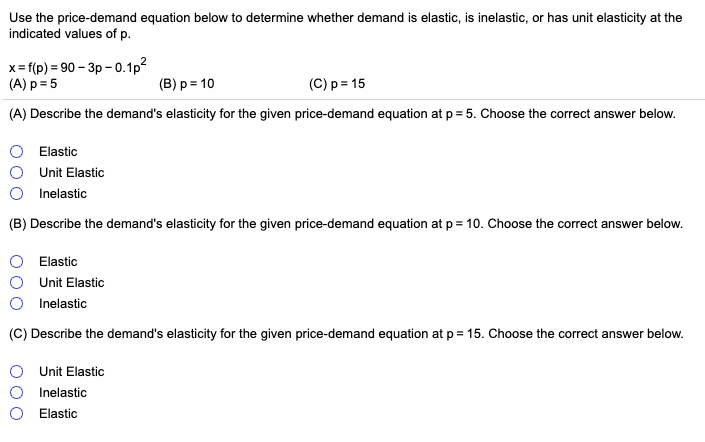 Solved Use the price-demand equation below to determine | Chegg.com