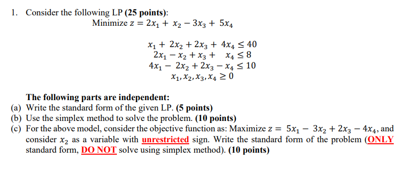 Solved Consider the following LP ( 25 ﻿points): ﻿Minimize | Chegg.com