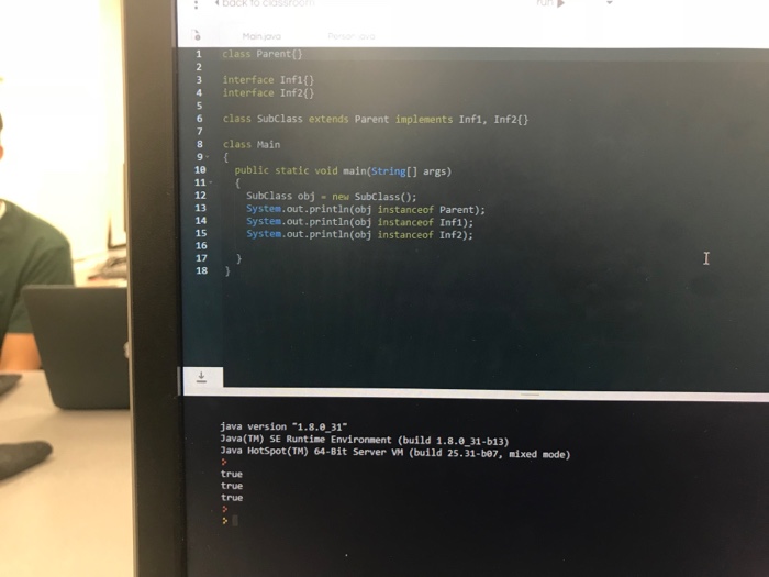 Solved 3 interface Inf1) 4 interface Inf20) 6 class SubClass | Chegg.com