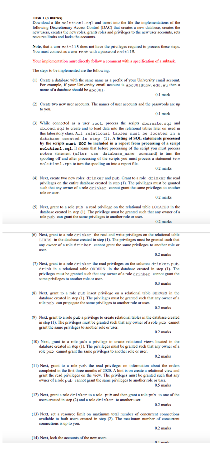 Solved Task 1 (5 marks) Download a file solution1.sql and | Chegg.com