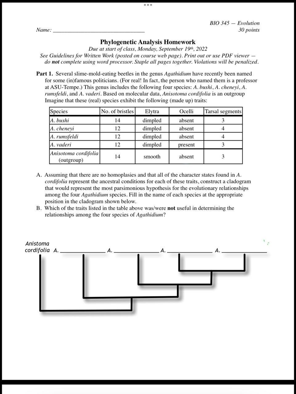 Solved Phylogenetic Analysis Homework Due at start of class, | Chegg.com
