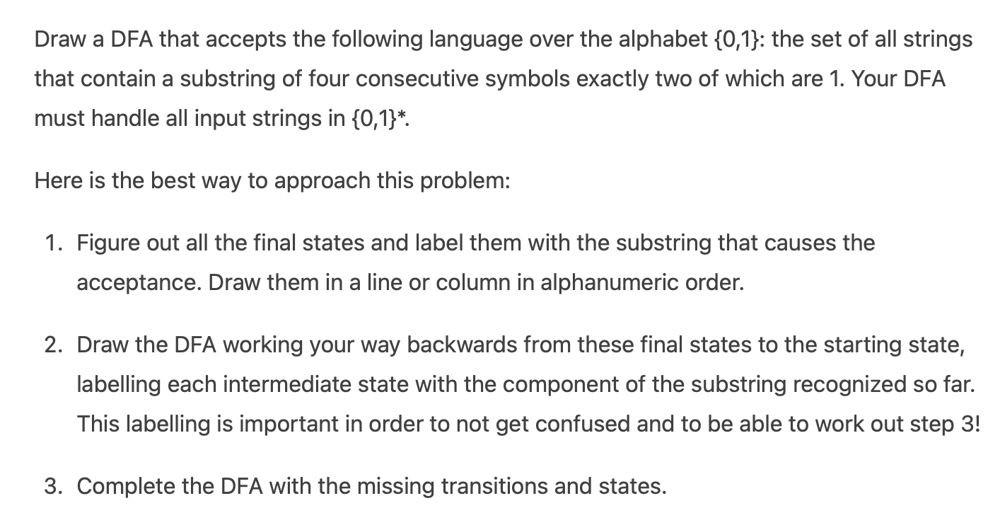 Solved Draw a DFA that accepts the following language over | Chegg.com