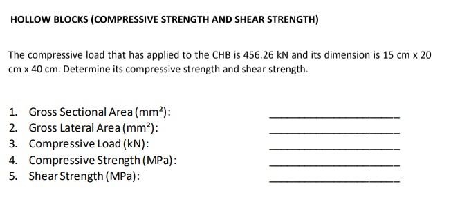Solved HOLLOW BLOCKS (COMPRESSIVE STRENGTH AND SHEAR | Chegg.com