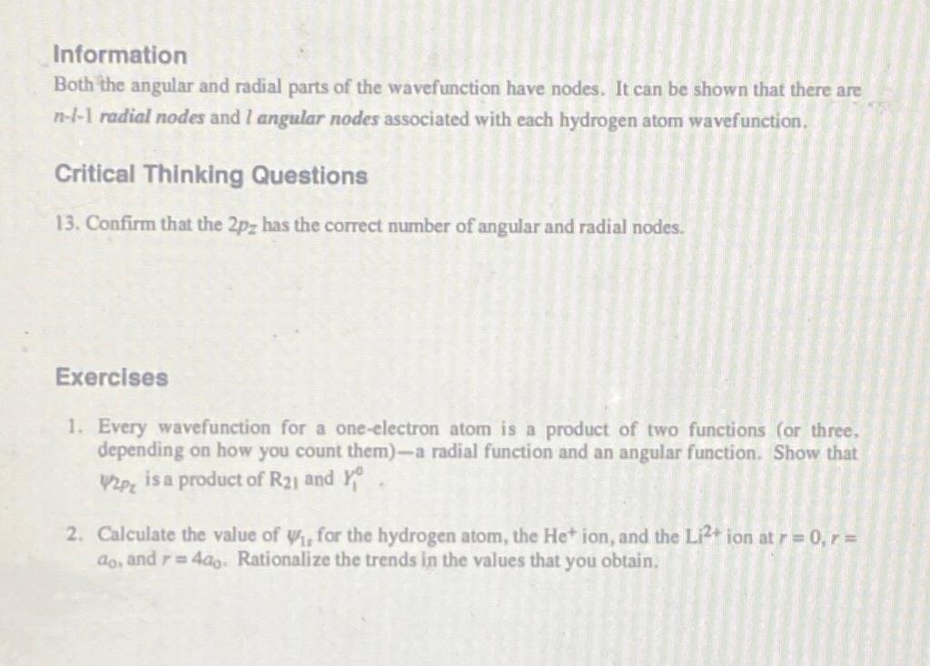 Solved Information Both the angular and radial parts of the | Chegg.com