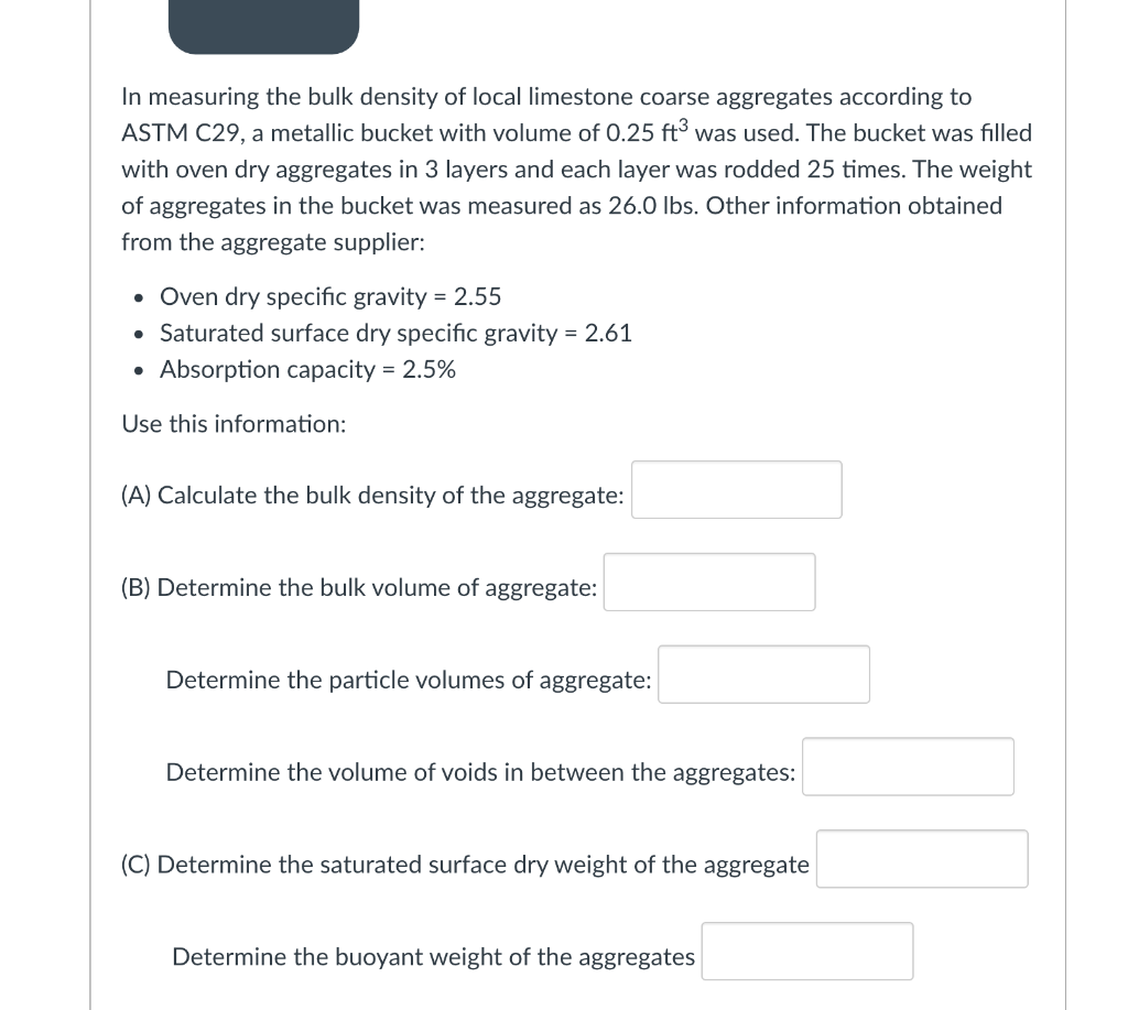 Solved In measuring the bulk density of local limestone | Chegg.com