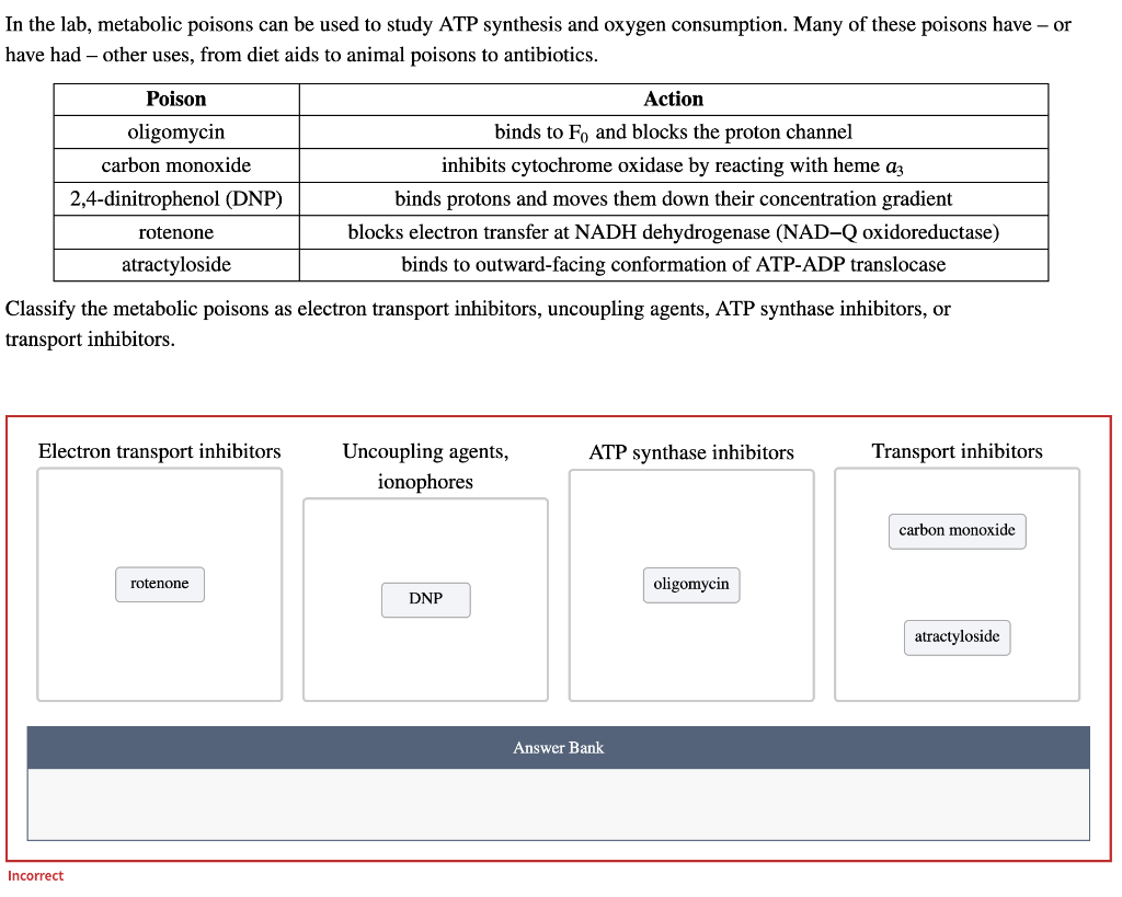 Solved the lab, metabolic poisons can be used to study ATP | Chegg.com