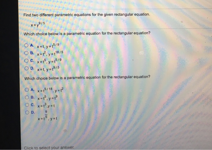 Solved Find two different parametric equations for the given | Chegg.com