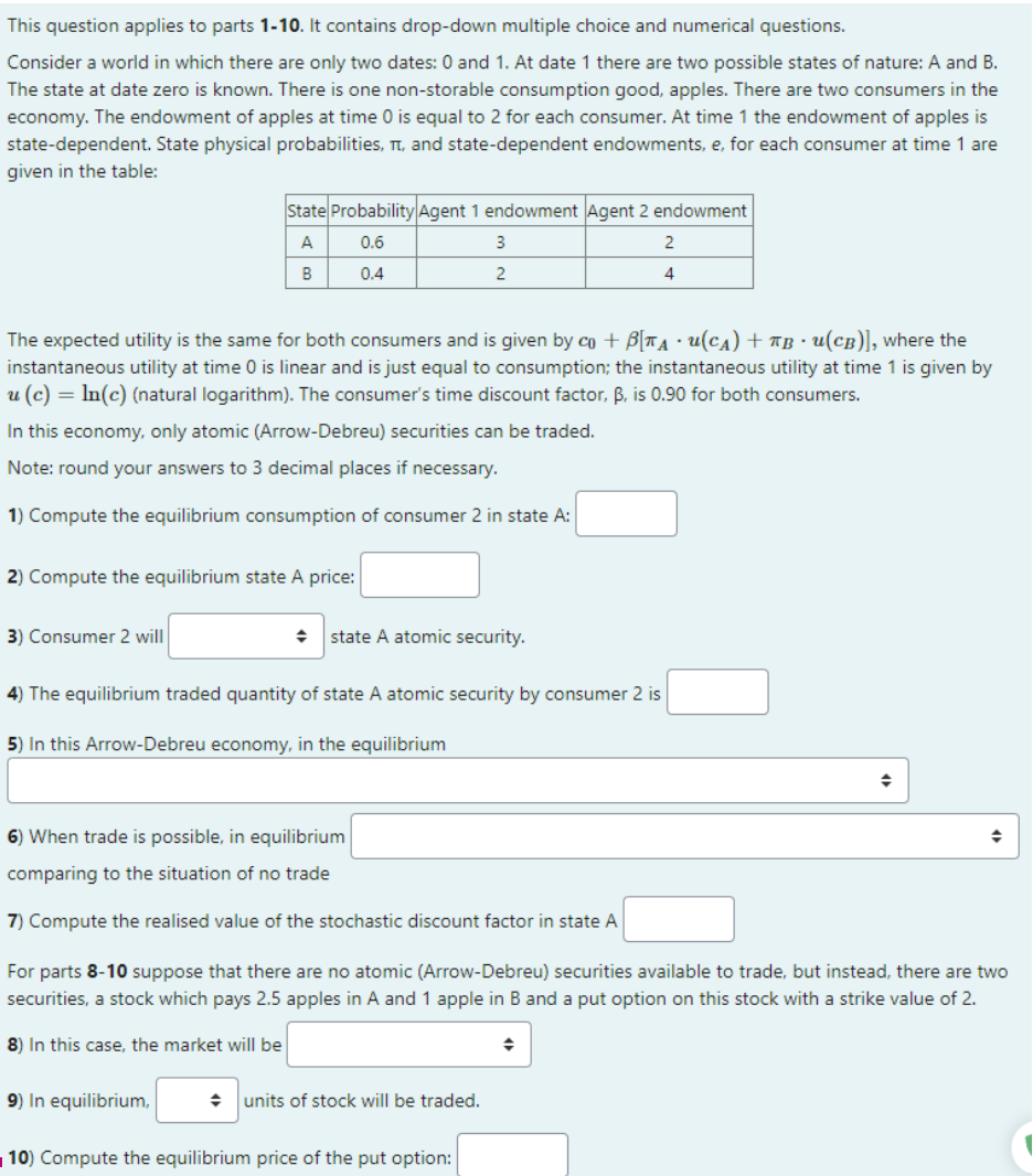 Solved This question applies to parts \\( \\mathbf{1 - 1 0} | Chegg.com