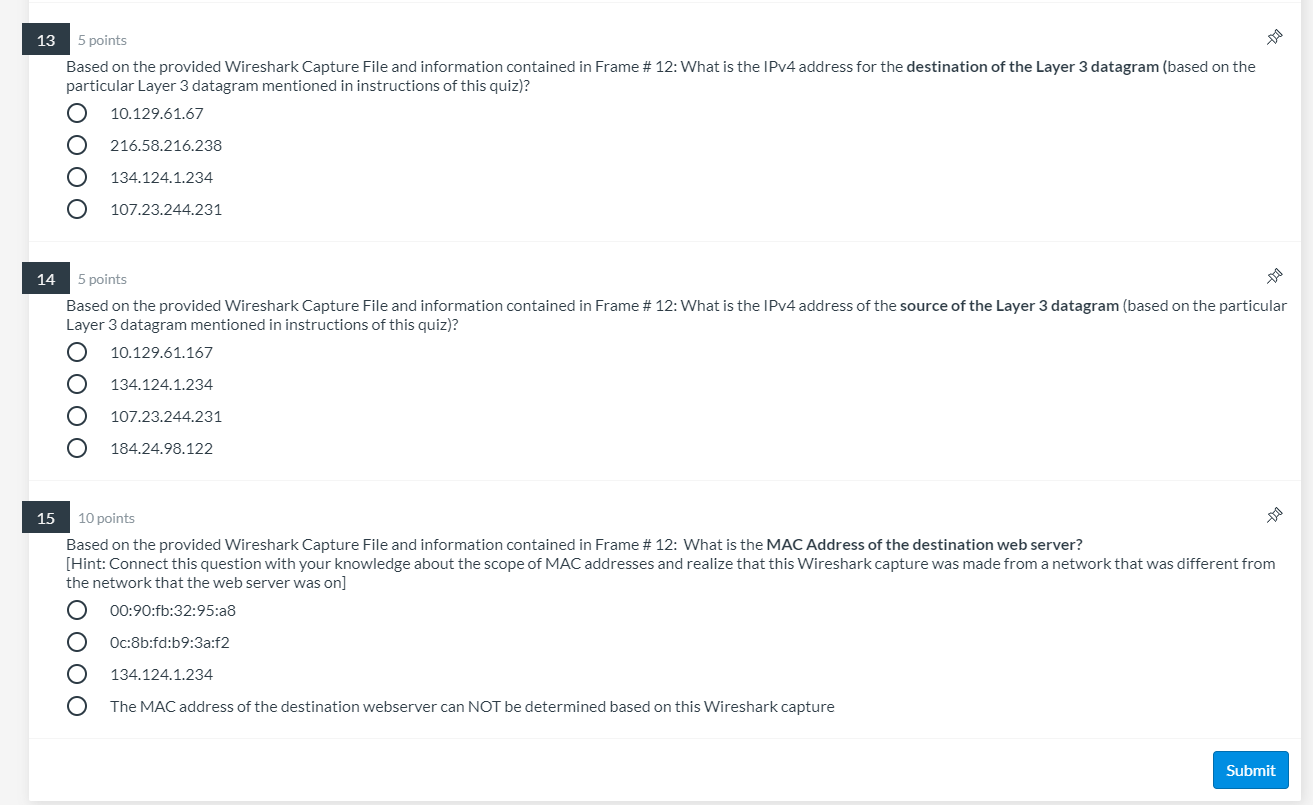 Solved 13 5 points Based on the provided Wireshark Capture | Chegg.com