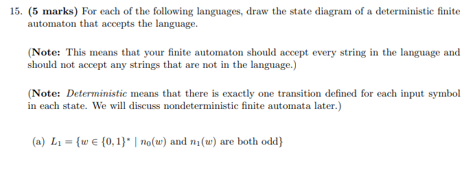 Solved a(5 ﻿marks) ﻿For each of the following languages, | Chegg.com