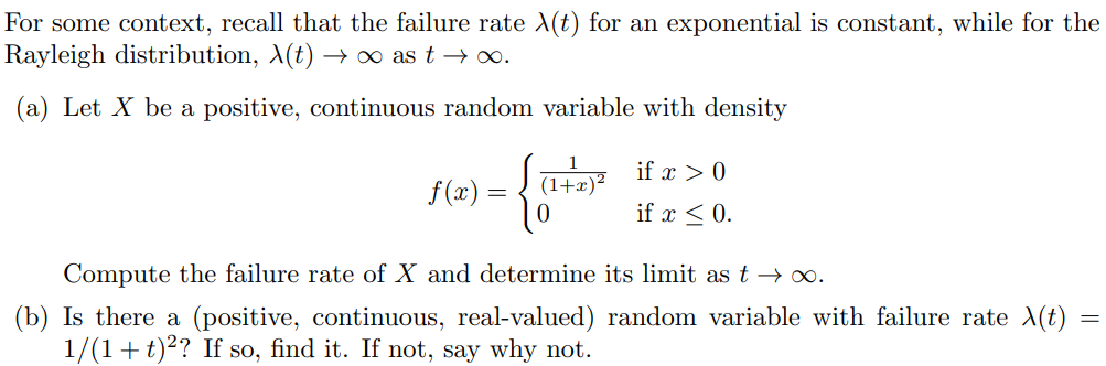 Solved For some context, recall that the failure rate λ(t) | Chegg.com