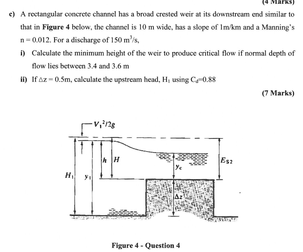 Solved 4 Marks) c) A rectangular concrete channel has a | Chegg.com