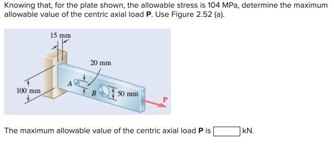 Solved Knowing that, for the plate shown, the allowable | Chegg.com
