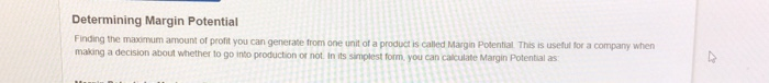 Solved Determining Margin Potential Finding the maximum | Chegg.com