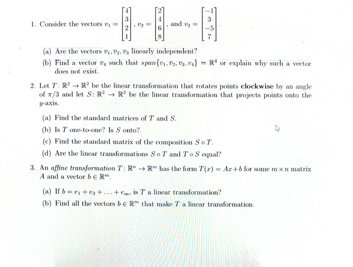 Solved 3 3 1. Consider the vectors V1 = and v2 6 8 (a) Are | Chegg.com