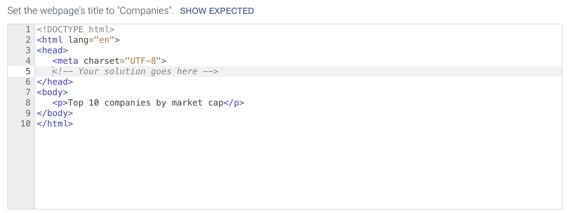 Solved Set the webpage's title to "Companies". SHOW | Chegg.com
