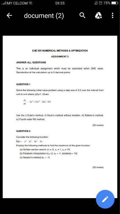 Solved .11 MY CELCOM 09:55 ← document (2) a CHE 555 | Chegg.com