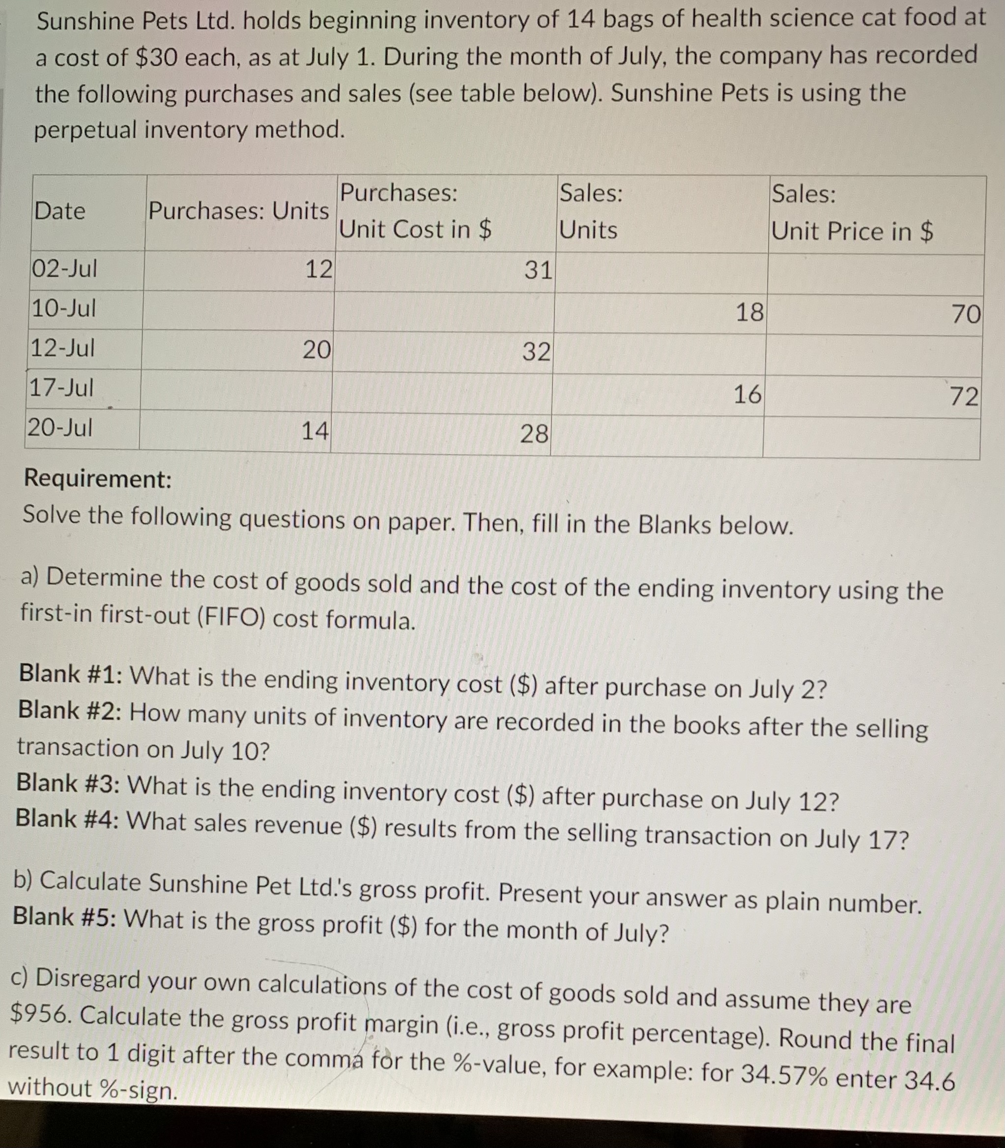 Solved Sunshine Pets Ltd. holds beginning inventory of 14 | Chegg.com