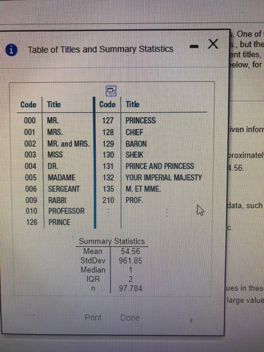 Solved One of Table of Titles and Summary Statistics-X, but | Chegg.com