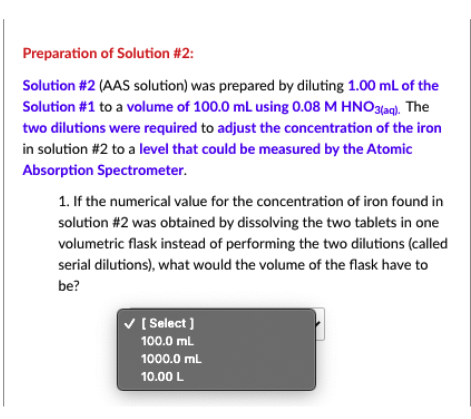 Solved Preparation of Solution #2: Solution #2 (AAS | Chegg.com