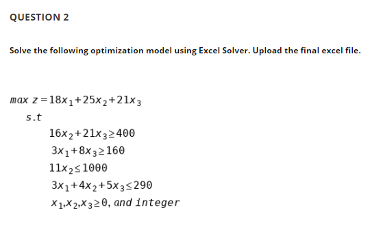 Solved QUESTION 2 Solve the following optimization model | Chegg.com