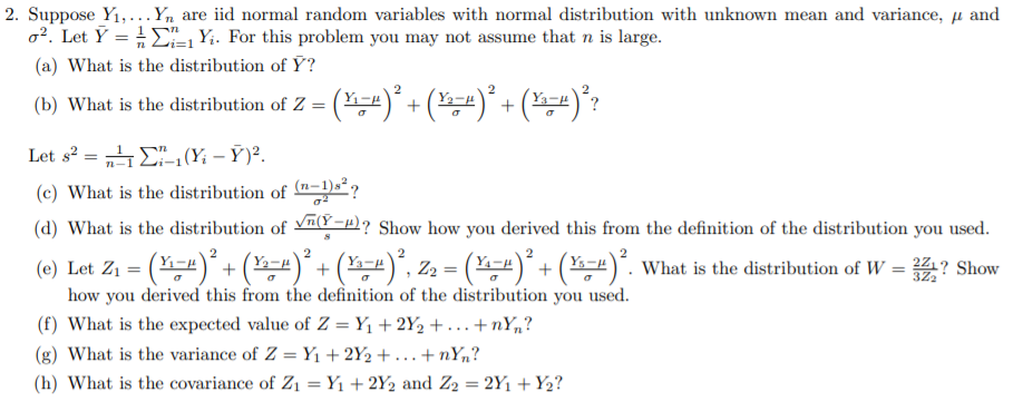 Solved 2. Suppose Yı, ... Yn are iid normal random variables | Chegg.com