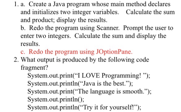 Solved Create a Java program whose main method declares and | Chegg.com
