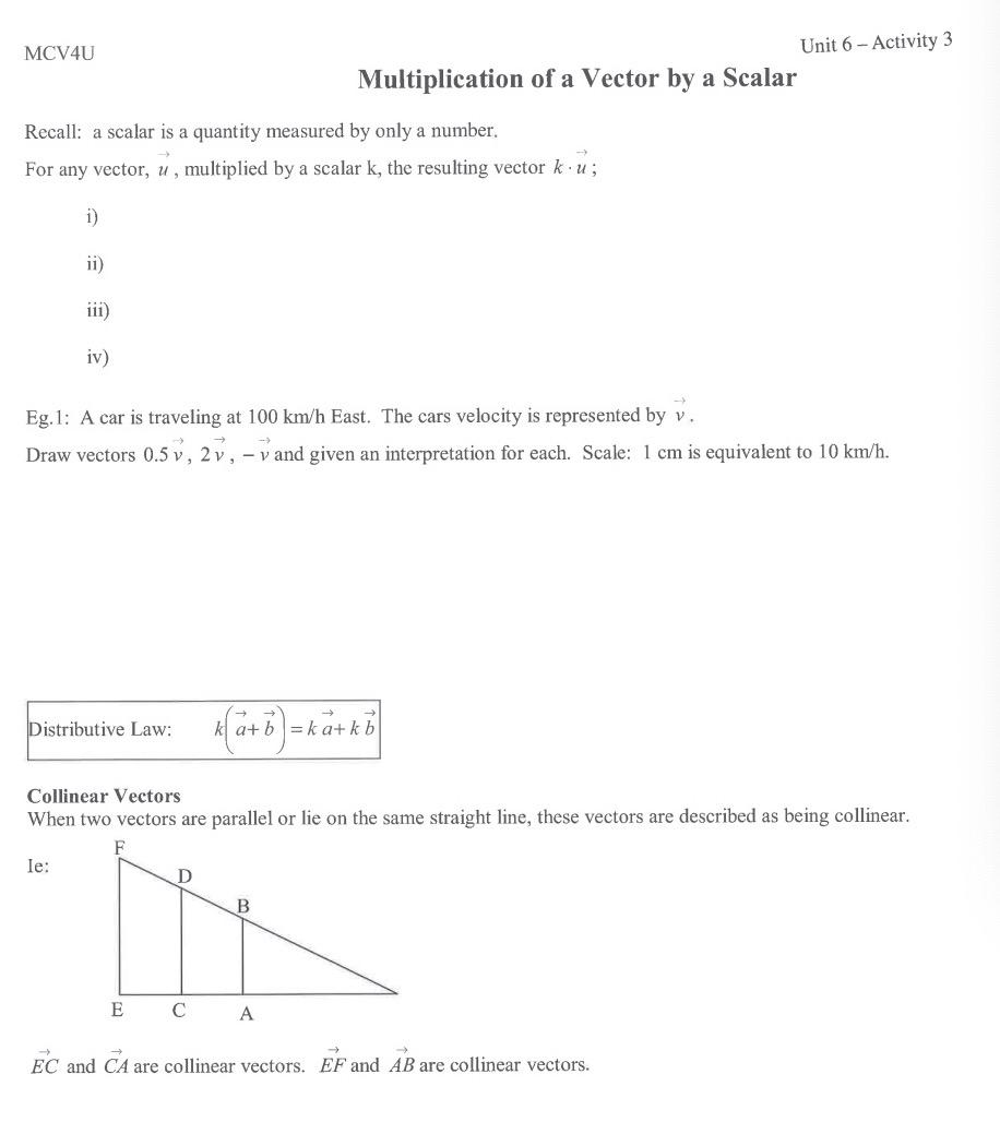 Solved MCV4U Unit 6 - Activity 3 Multiplication of a Vector | Chegg.com