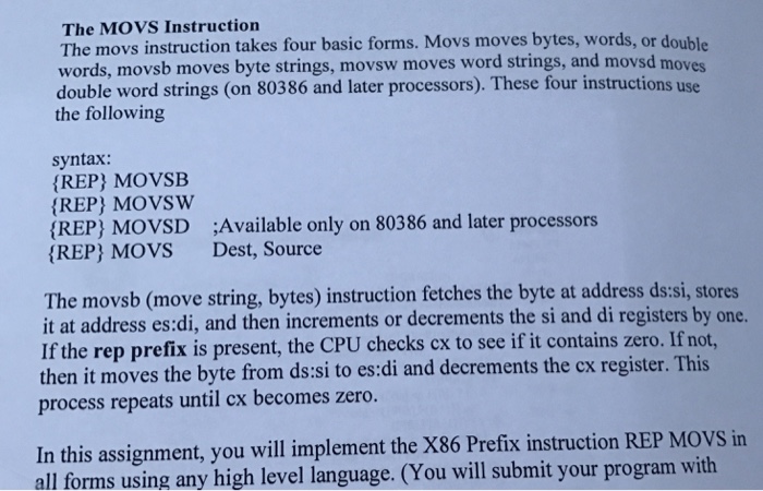 Solved The movs instruction takes four basic forms. Movs | Chegg.com