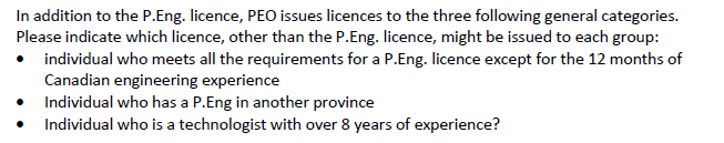 Solved In addition to the P.Eng. licence, PEO issues | Chegg.com