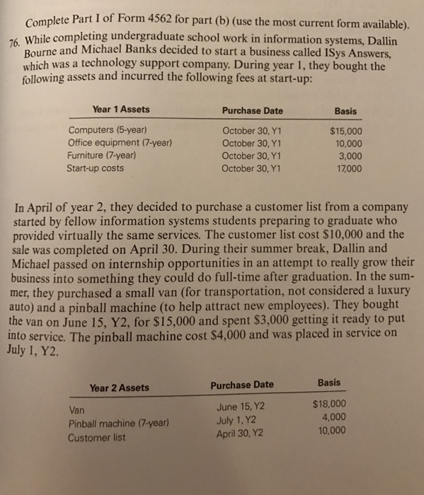 Solved Complete Part I of Form 4562 for part (b) (use the | Chegg.com
