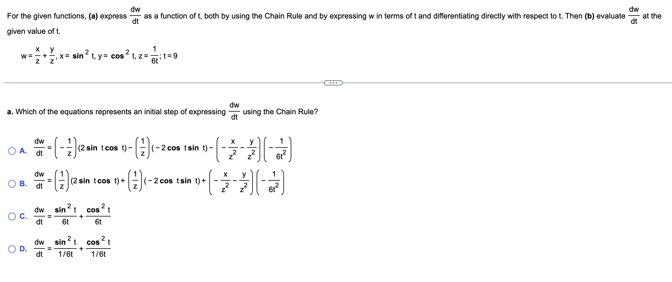 Solved For the given functions, (a) express dtdw as a | Chegg.com