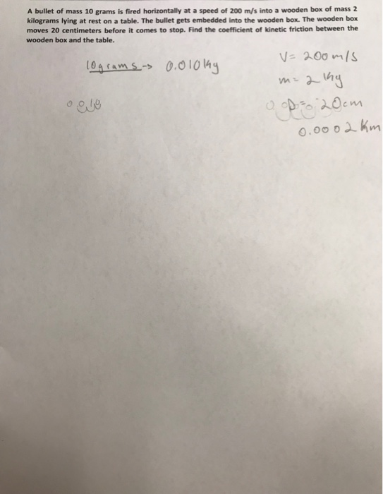 Solved A bullet of mass 10 grams is fired horizontally at a | Chegg.com