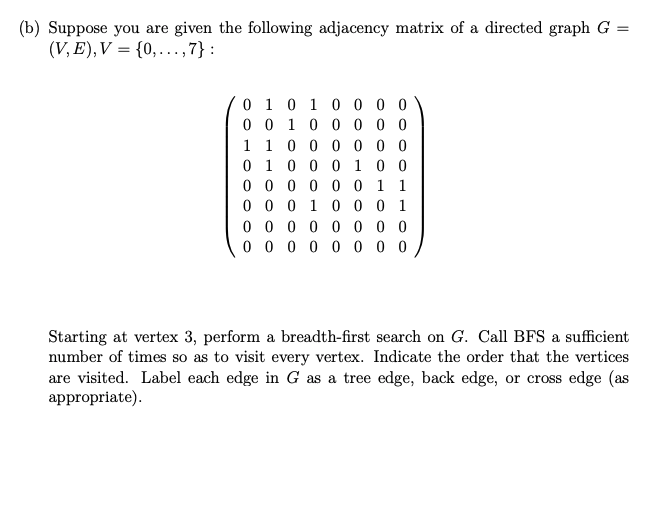 Solved (b) Suppose you are given the following adjacency | Chegg.com