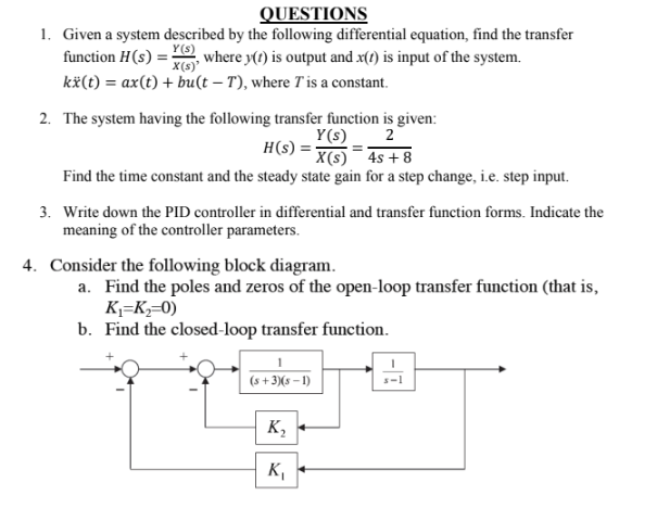 Solved 1. Given a system described by the following | Chegg.com