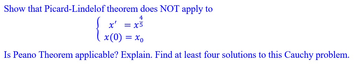 Solved Show that Picard-Lindelof theorem does NOT apply to | Chegg.com
