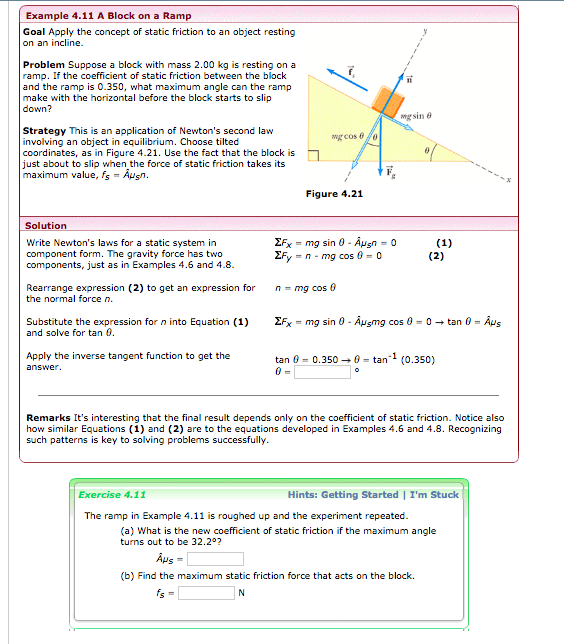 Solved Example 4.11 A Block on a Ramp Goal Apply the concept | Chegg.com