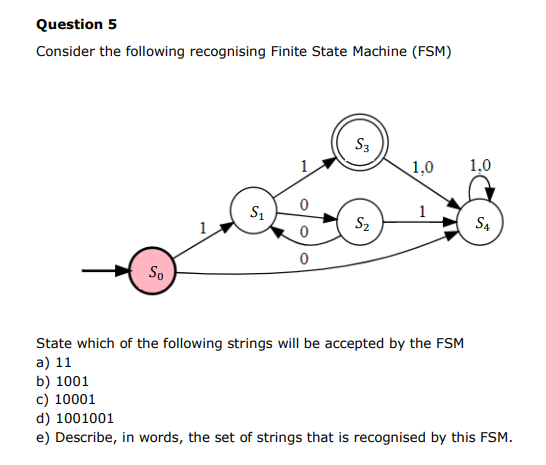 Solved Question 5 Consider the following recognising Finite | Chegg.com