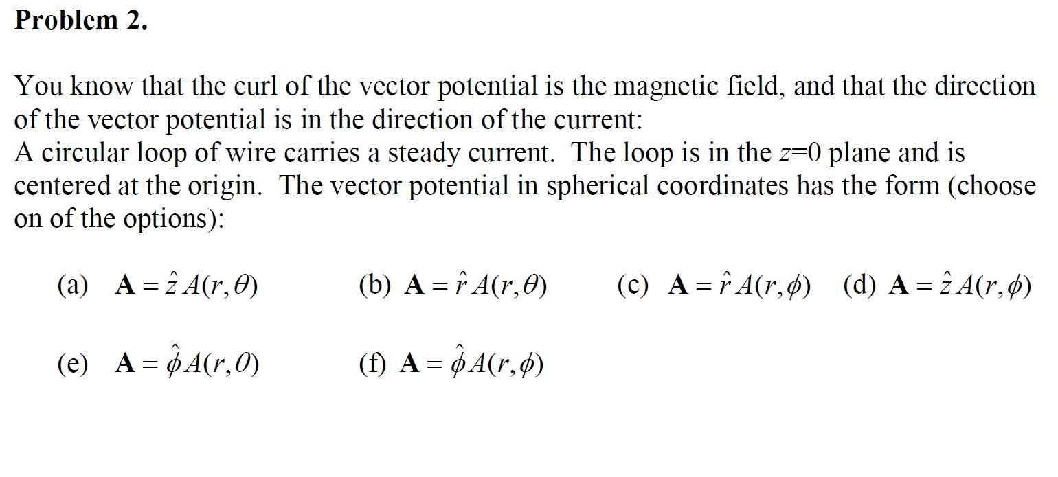 Solved You know that the curl of the vector potential is the | Chegg.com