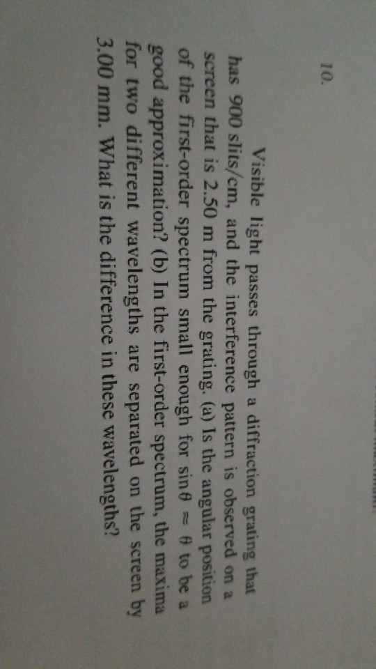 Solved 10. Visible light passes through a diffraction | Chegg.com