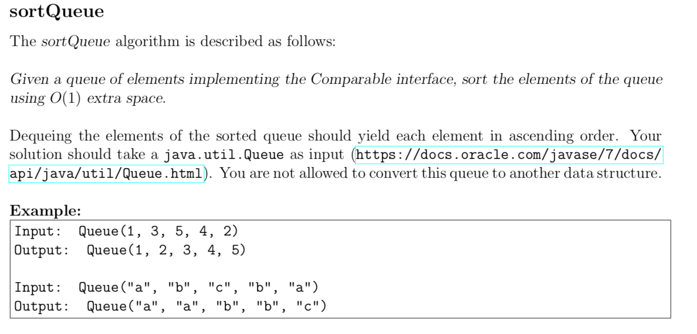 Solved sortQueue The sortQueue algorithm is described as | Chegg.com