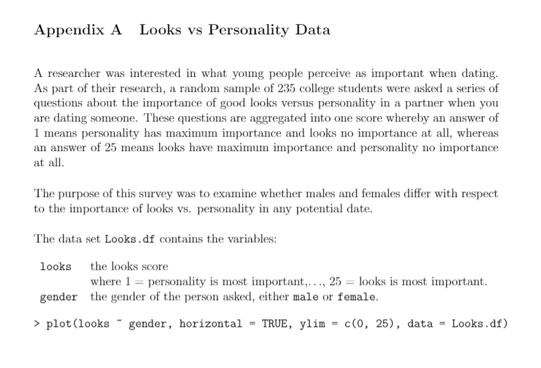 Solved 1. This question refers to the Looks vs Personality | Chegg.com