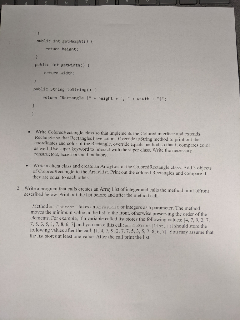 Solved 1. Given the following Colored interface and | Chegg.com