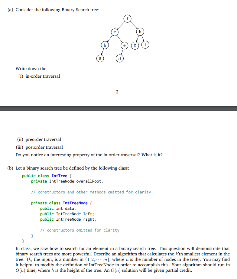Solved (a) Consider the following Binary Search tree Write | Chegg.com