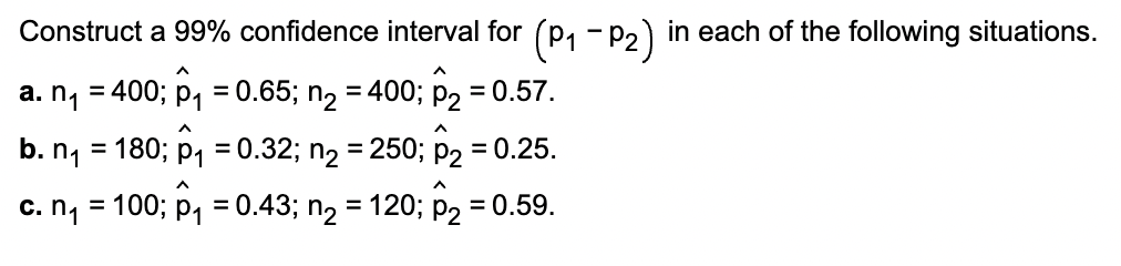 Solved = = = Construct a 99% confidence interval for (P1 - | Chegg.com