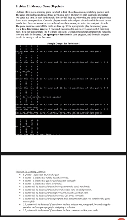 Solved Problem 01: Memory Game (30 points) Children ofen | Chegg.com