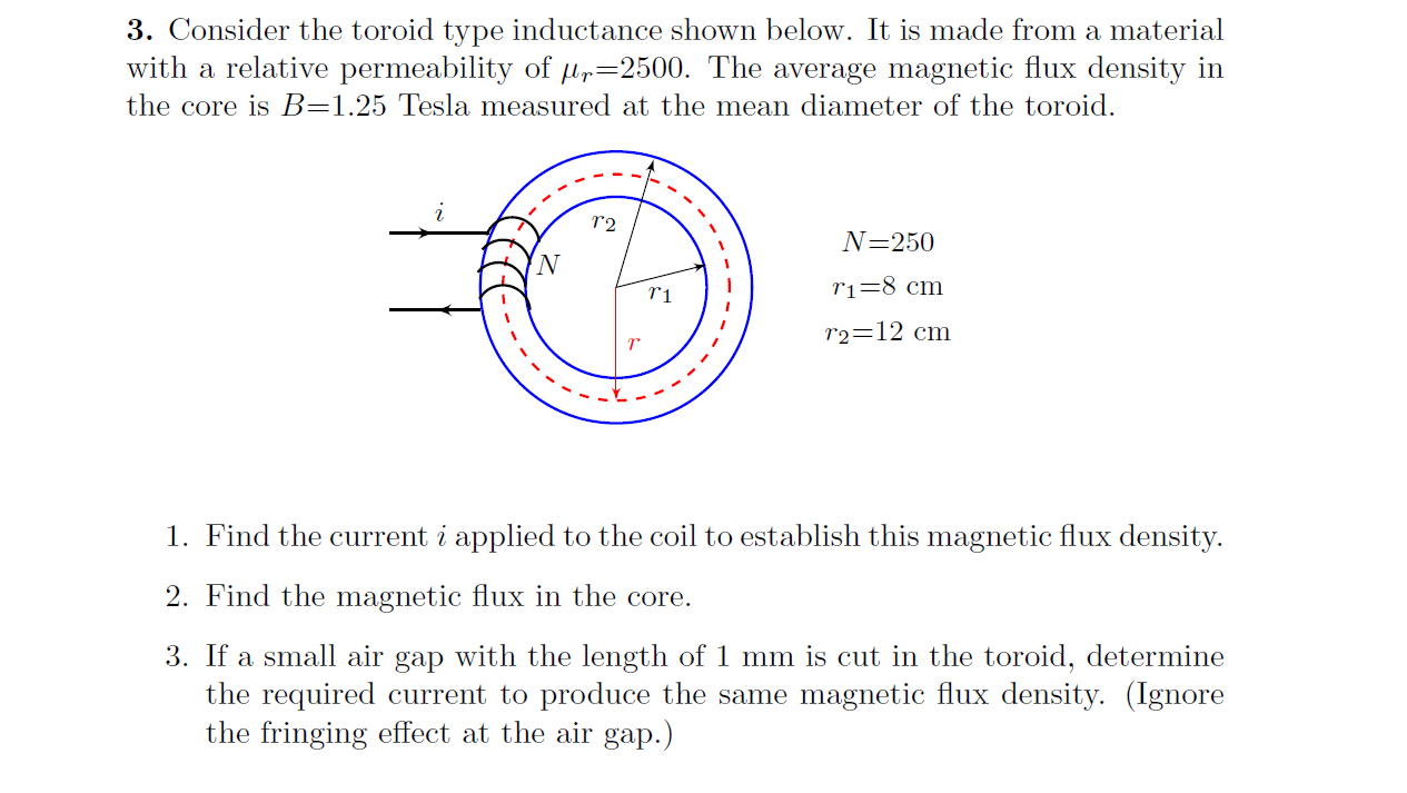 Solved 3. Consider the toroid type inductance shown below. | Chegg.com